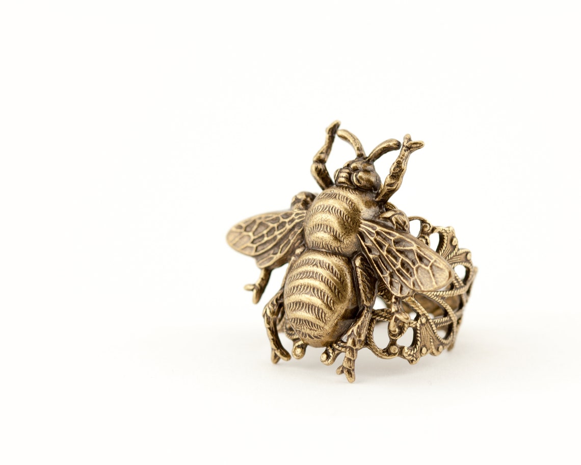 Queen BEE Ring, Silver or Bronze. Adjustable Size 4 4.5 5 5.5 6 6.5 7 7 ...