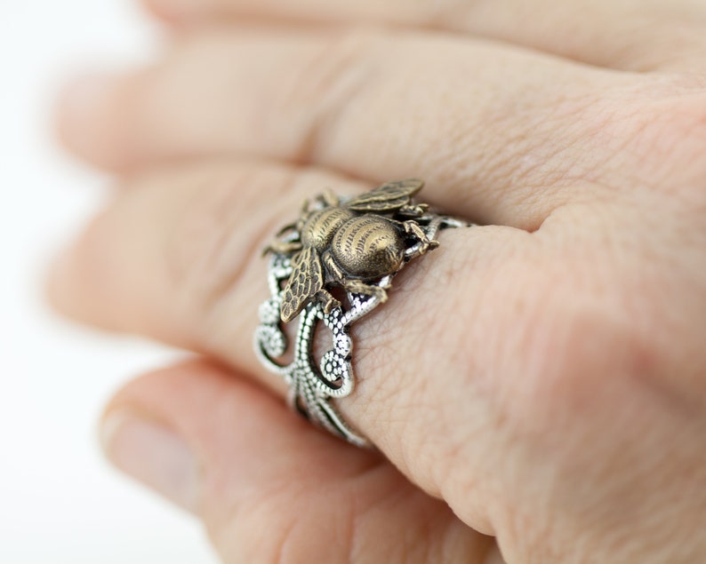 Mixed Metal Honey Bee Ring. Mens or Womens Size 4 4.5 5 5.5 6 6.5 7 7.5 ...