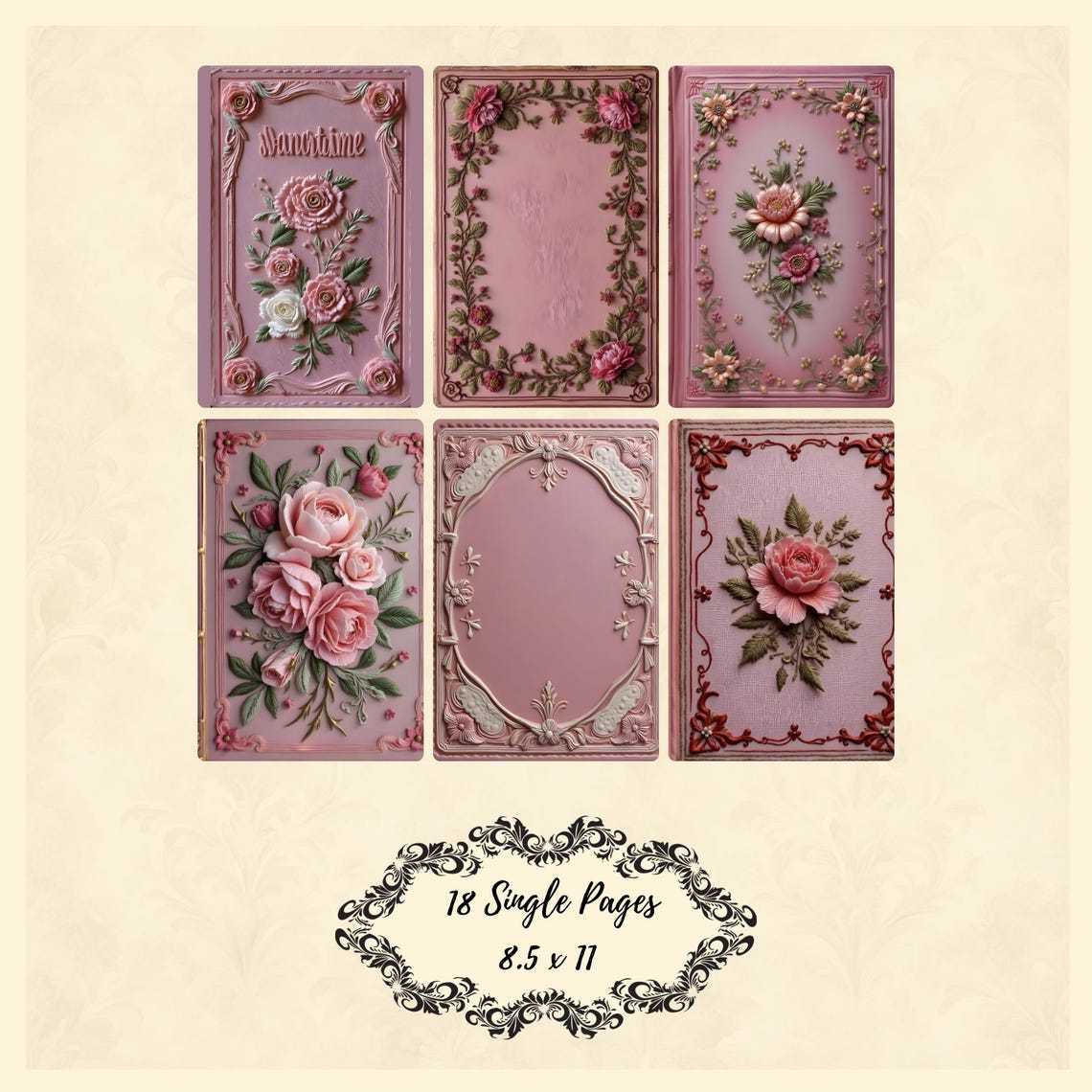 Embroidered Pink Book Covers Digital Junk Journal Double Pages. - Etsy