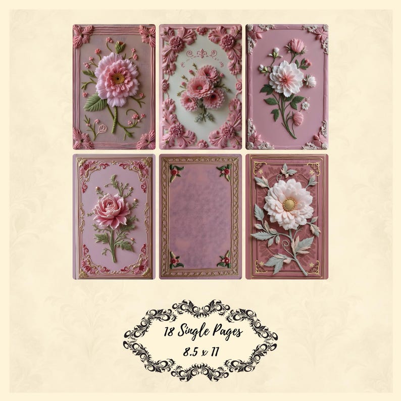 Embroidered Pink Book Covers Digital Junk Journal Double Pages. - Etsy
