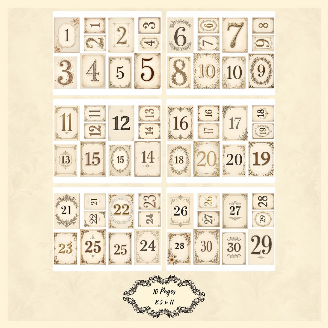 Elegant Vintage Number Labels 1 - 50 Digital Junk Journal Kit. - Etsy