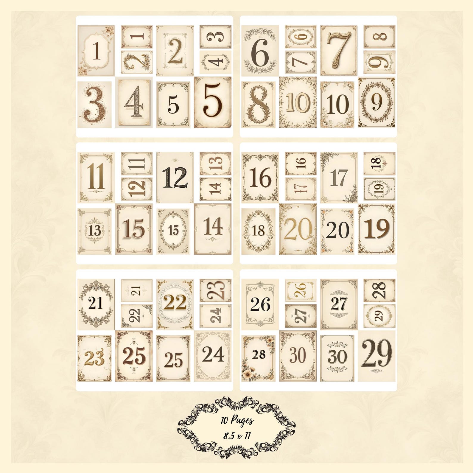 Elegant Vintage Number Labels 1 - 50 Digital Junk Journal Kit. - Etsy