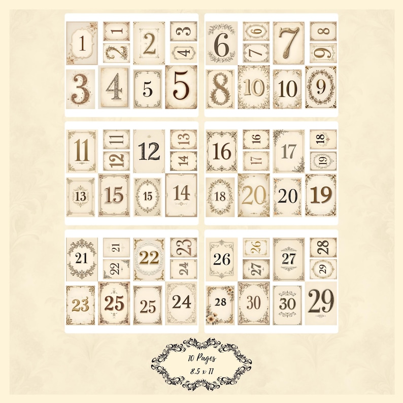 Elegant Vintage Number Labels 1 - 50 Digital Junk Journal Kit. - Etsy