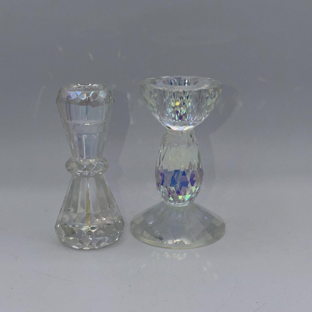 Vintage Pair SD Simon Designs Crystal Tiered Candlestick Holders Marked ...