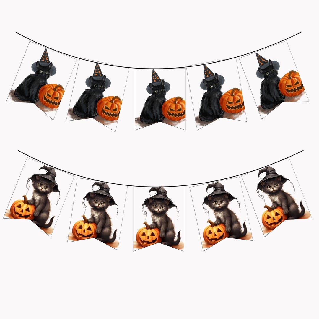 Halloween Garland: Printable Cat & Pennant Banner (digital Download) - Etsy
