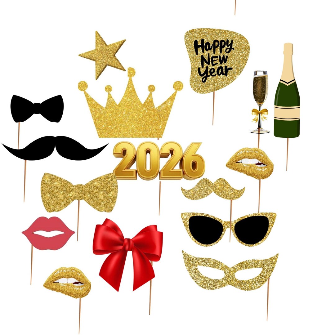 New Year's Eve Photo Booth Props, Printable Party Decor (digital ...