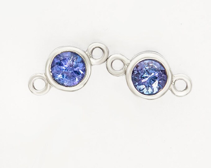 2 of Natural Round Tanzanite & Sterling Silver Bezeled Connectors ...