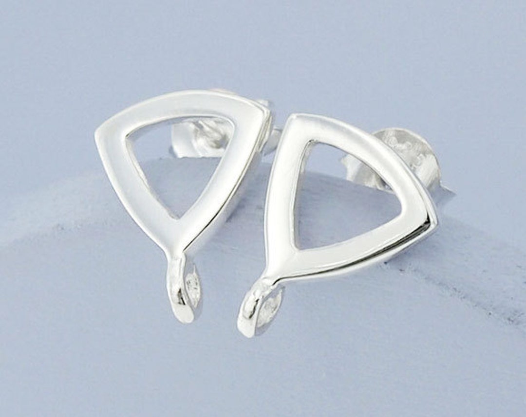 1 Pair of 925 Sterling Silver Triangle Earrings Post Findings 9mm ...