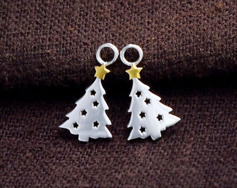 2 of 925 Sterling Silver Christmas Tree Charms 8x11mm. , Tiny Charms ...