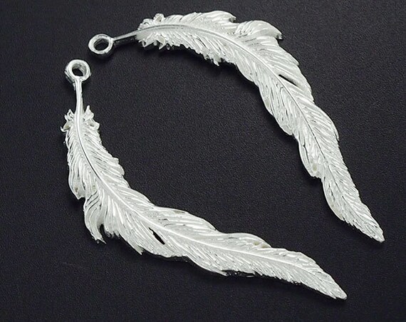 2 of 925 Sterling Silver Feather Pendants 5x34 mm. Polish | Etsy