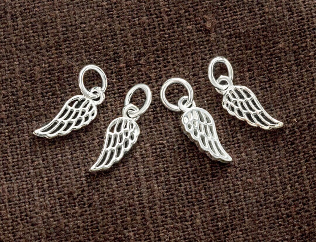 4 of 925 Sterling Silver Angel Wing Charms 4.5x9mm. , Tiny Charms ...