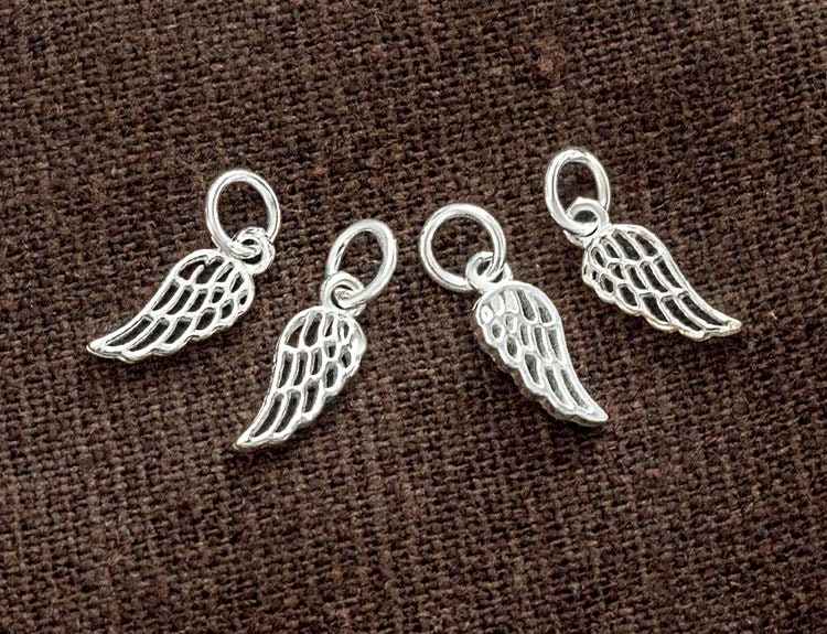 4 of 925 Sterling Silver Angel Wing Charms 4.5x9mm. Tiny | Etsy