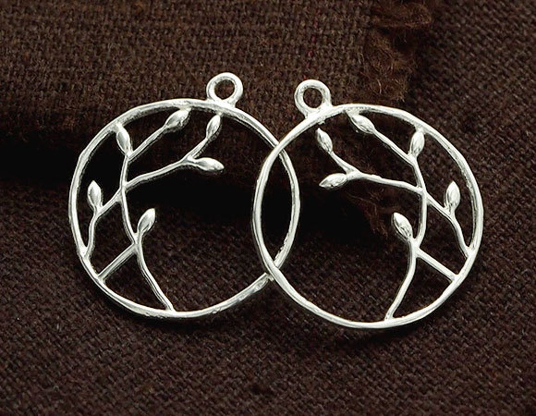 2 of 925 Sterling Silver Flower Leaf Tree Branch Pendants 18mm. Polish ...