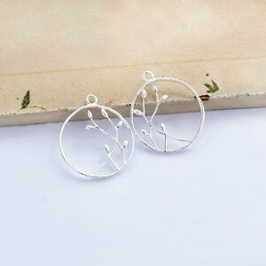 2 of 925 Sterling Silver Flower Leaf Tree Branch Pendants 18mm. Polish ...