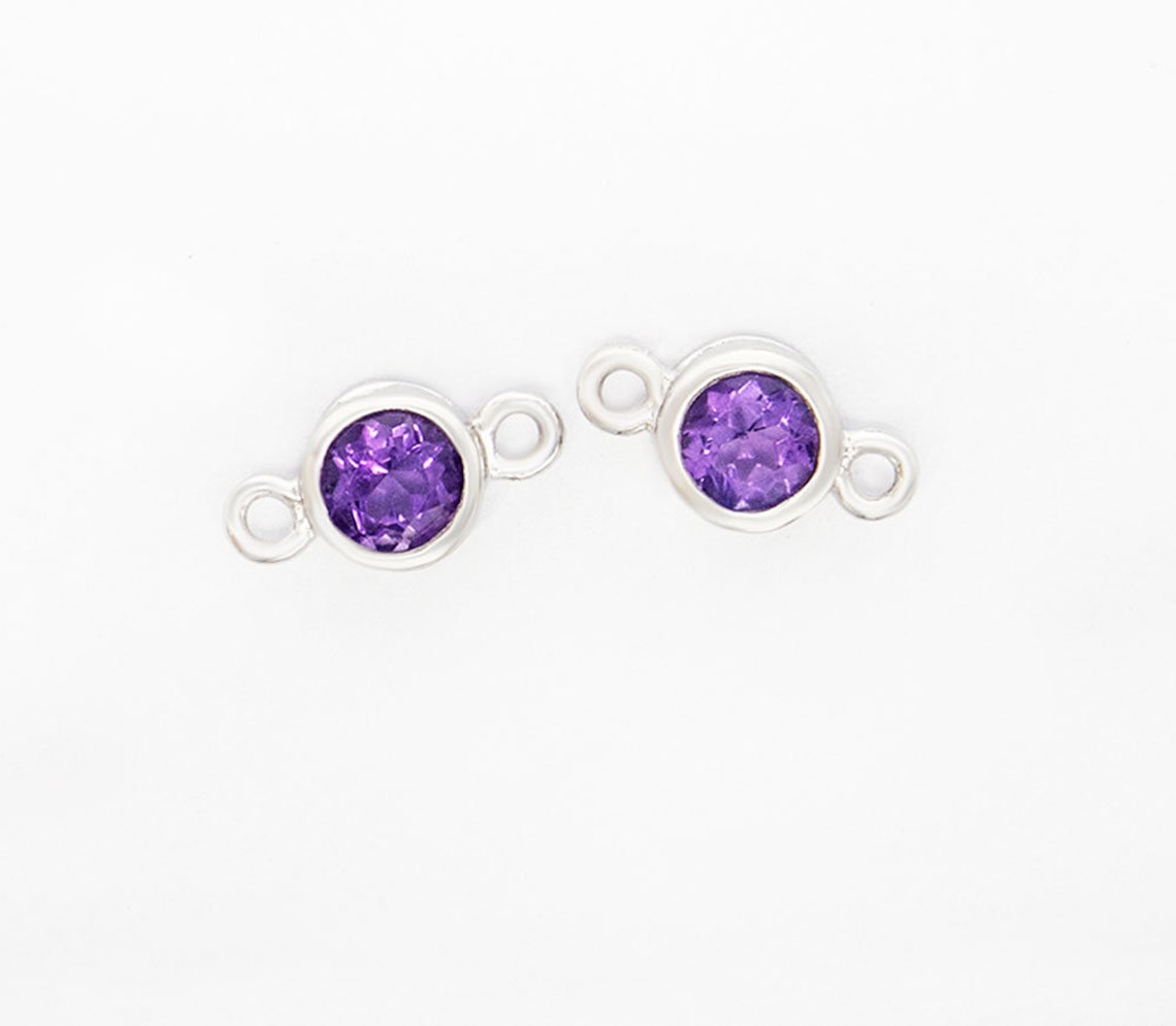 2 of Natural Round Amethyst & Sterling Silver Bezeled Connectors, Links ...