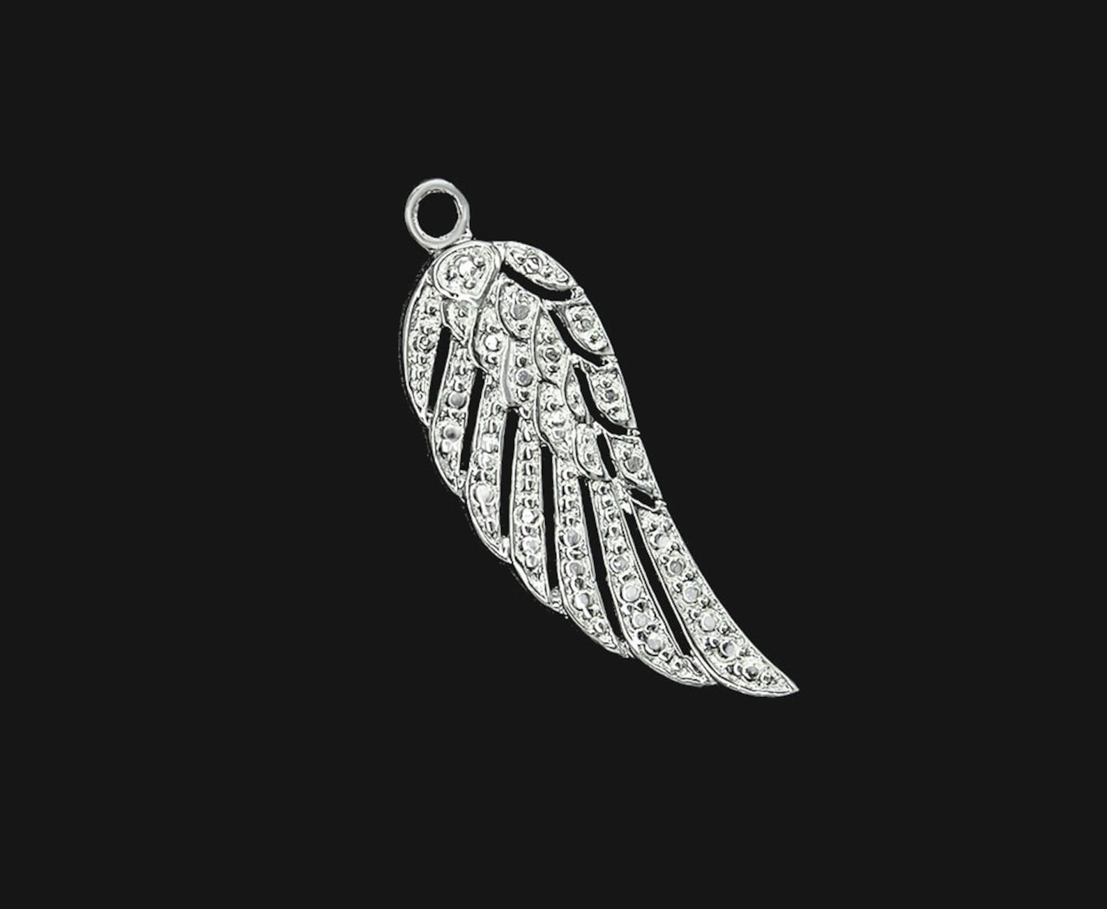 1 of 925 Sterling Silver Angel Wing Pendant 8x22 Mm. :ts0003 - Etsy
