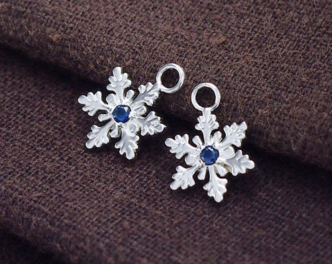 2 of 925 Sterling Silver Snowflake Charms, With Lab Grown Sapphire ...