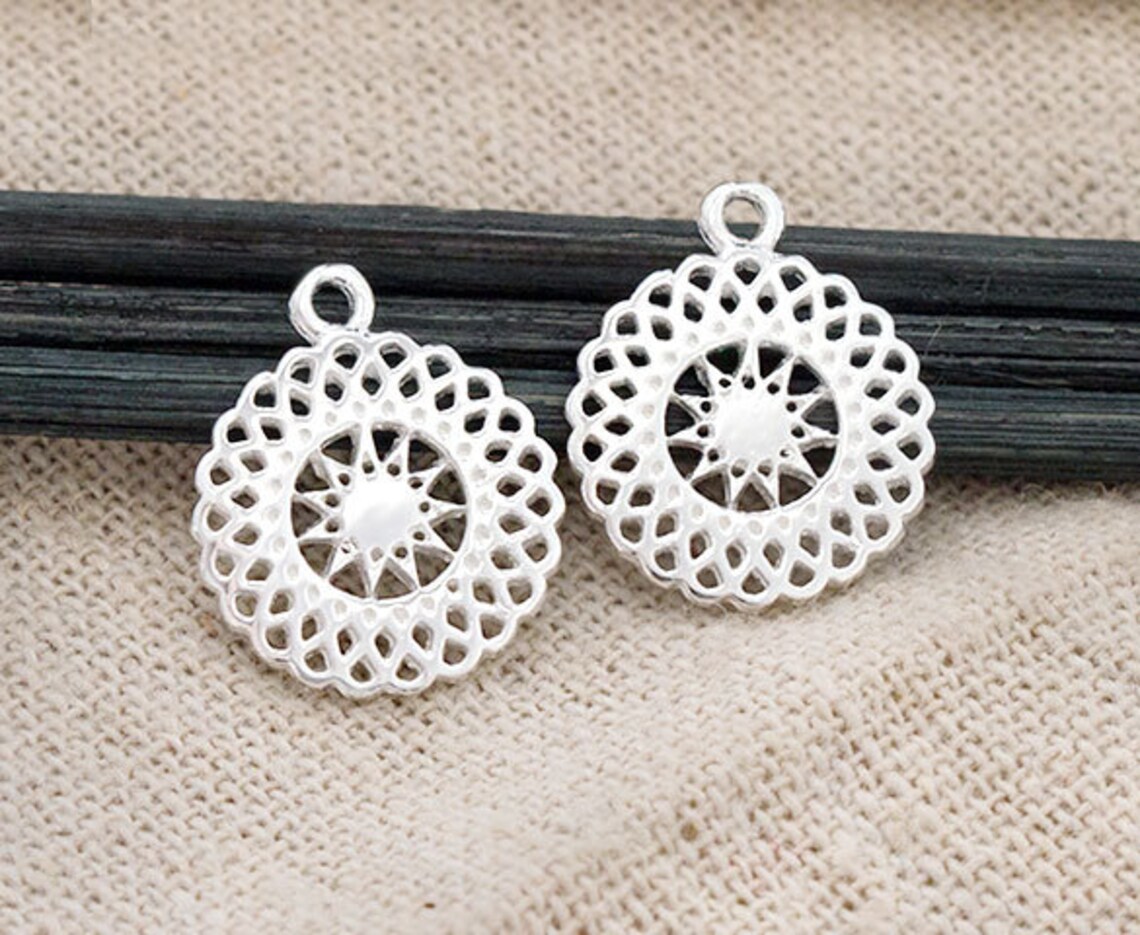 2 of 925 Sterling Silver Filigree Sun Charms 13 Mm.polished | Etsy