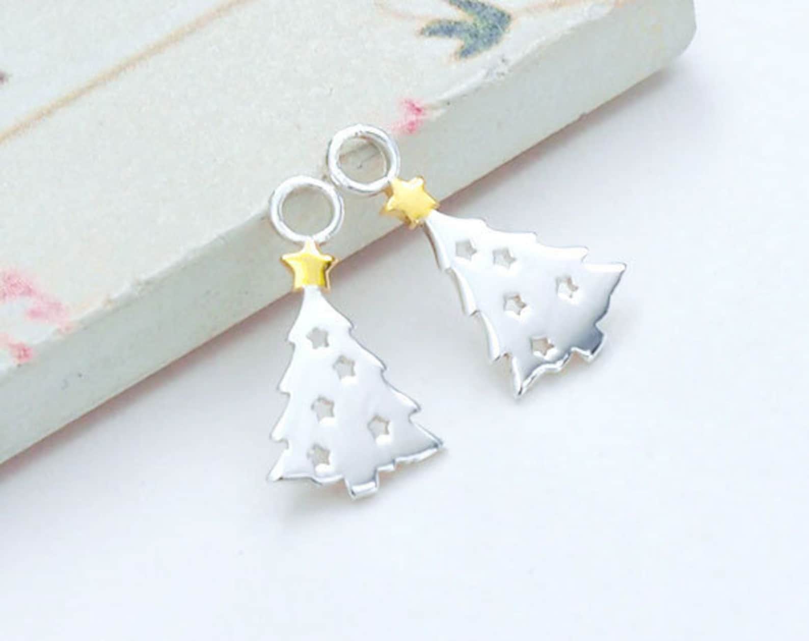 2 of 925 Sterling Silver Christmas Tree Charms 8x11mm. , Tiny Charms ...