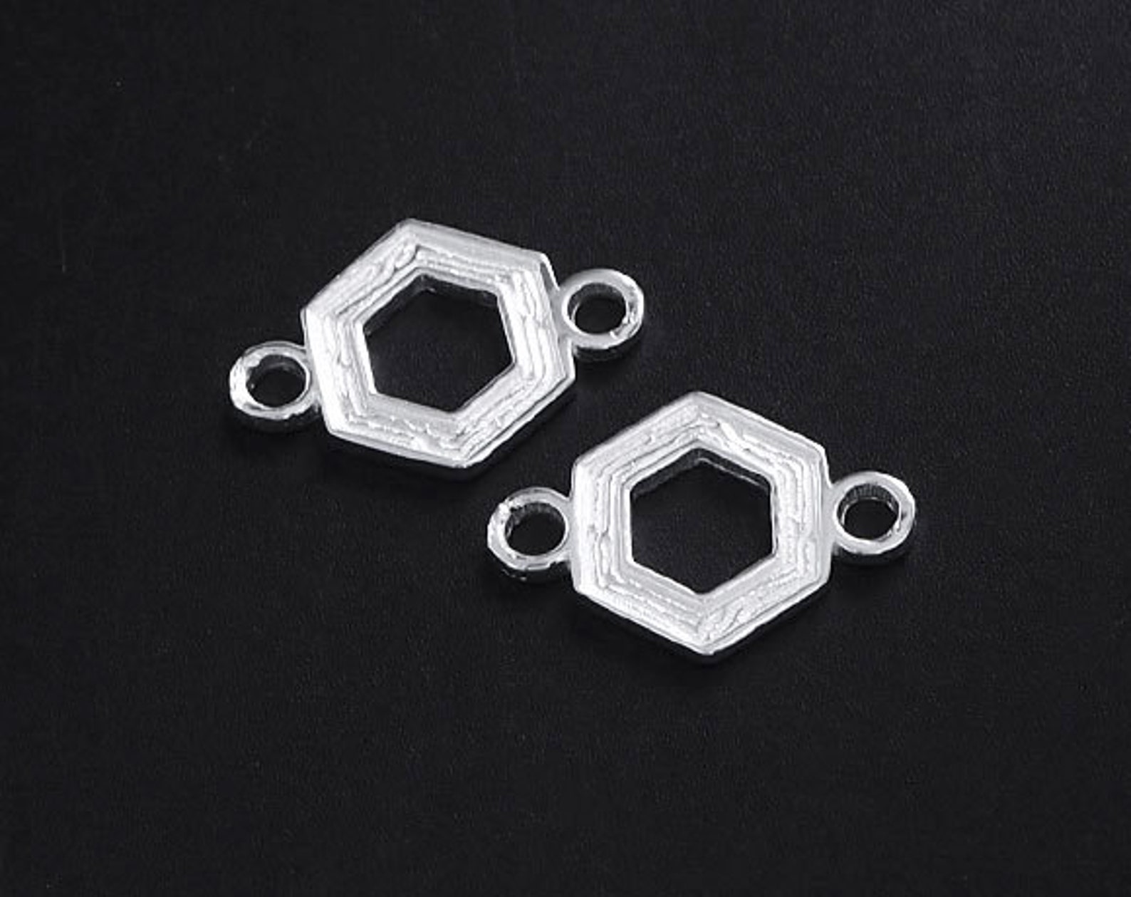 2 of 925 Sterling Silver Textured Hexagon Links Connectors - Etsy