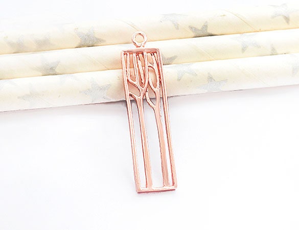 1 of 925 Sterling Silver Rose Gold Vermeil Style Tree Pendant 8x28 Mm ...