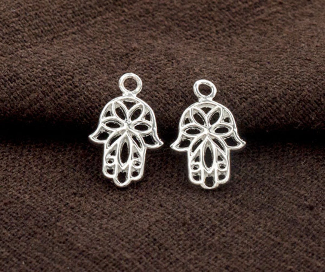 2 of 925 Sterling Silver Little Hamsa , Hand of Fatima Charms 10x14 Mm ...