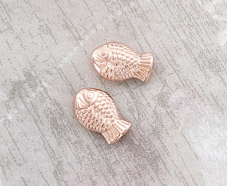 2 of 925 Sterling Silver Rose Gold Vermeil Style Little Fish Beads ...
