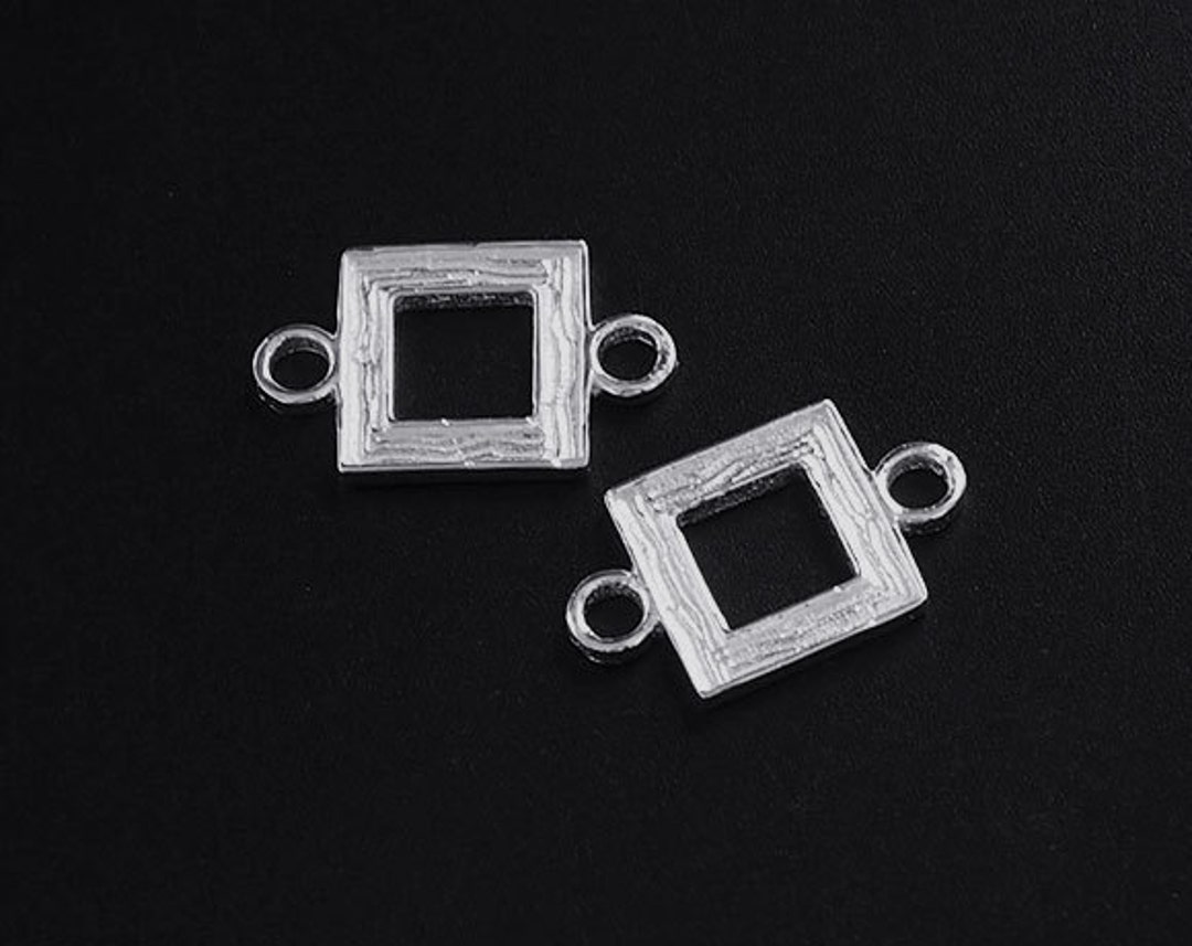 2 of 925 Sterling Silver Textured Square Links , Connectors 9mm ...