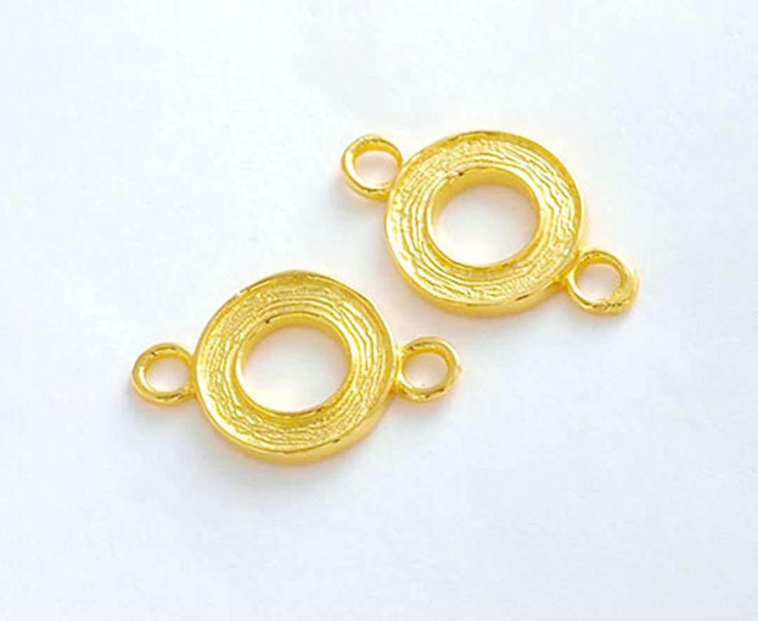 2 of 925 Sterling Silver Gold Vermeil Style Textured Circle Links ...