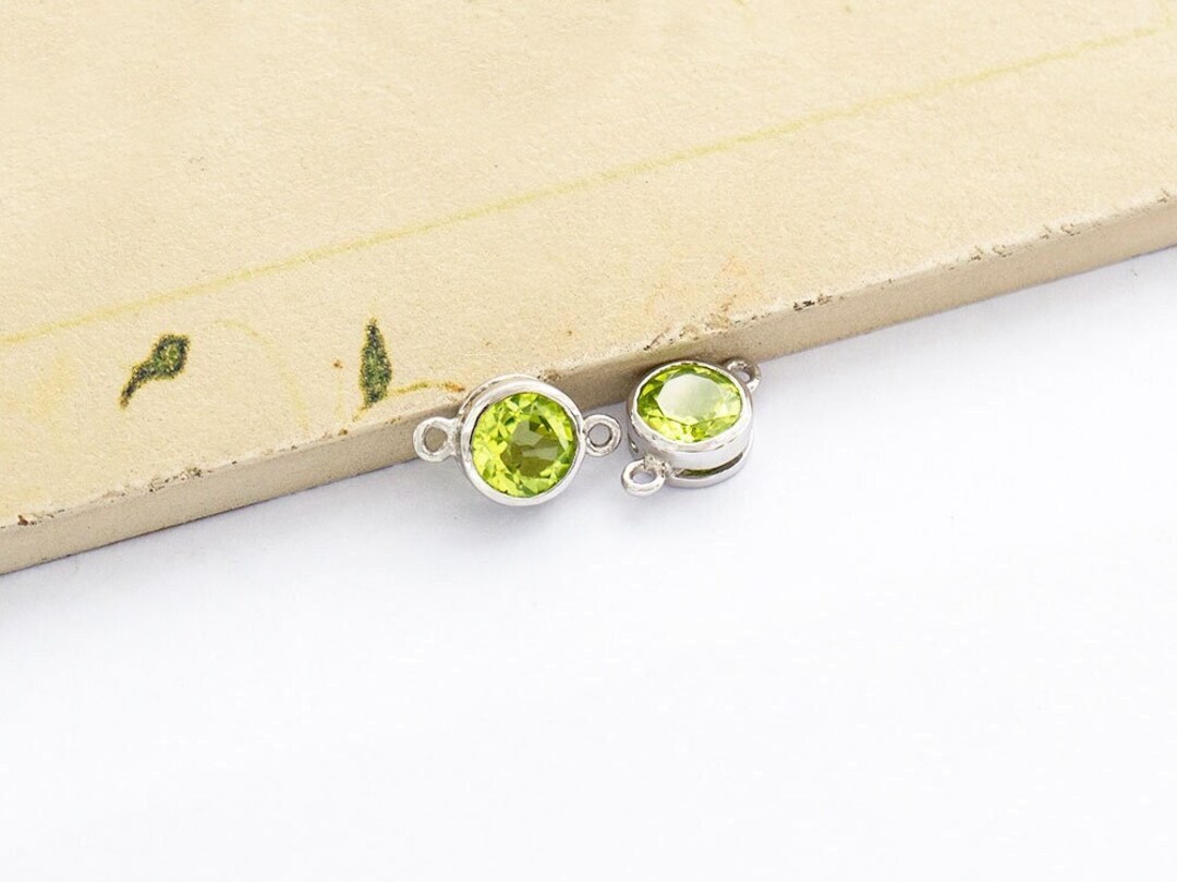 2 of Natural Round Peridot & Sterling Silver Bezeled Connectors, Links ...