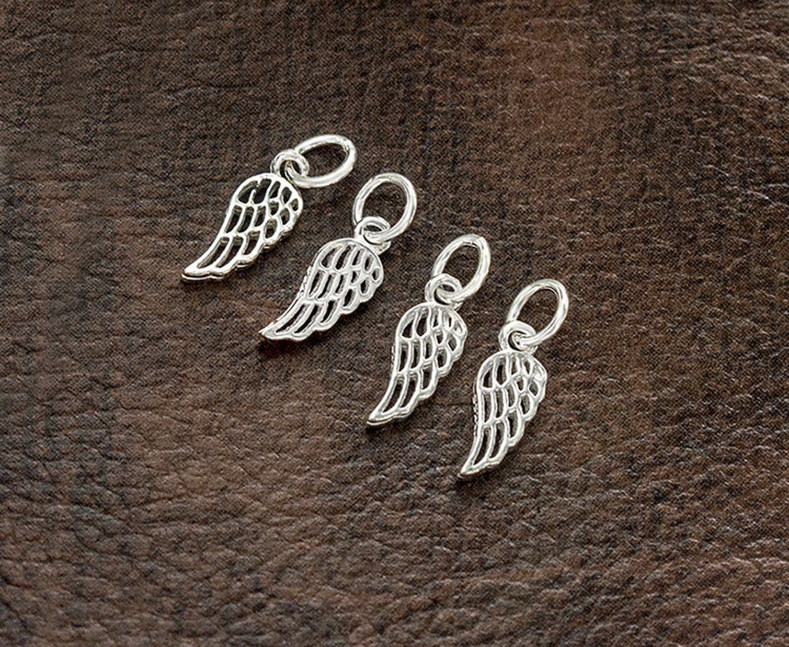 4 of 925 Sterling Silver Angel Wing Charms 4.5x9mm. Tiny - Etsy