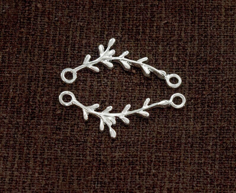 2 of 925 Sterling Silver Leaf Branch Links, Connectors 7x17mm. :tm0212 ...