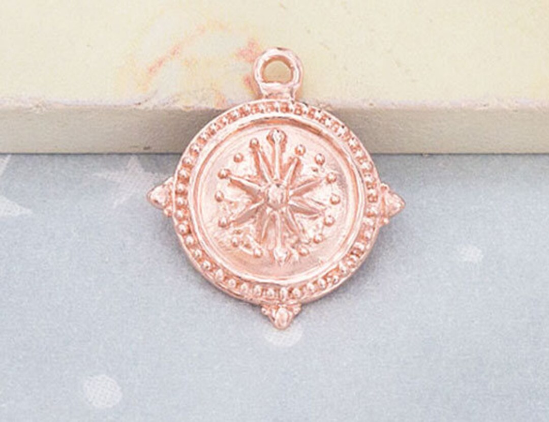1 of 925 Sterling Silver Rose Gold Vermeil Style Compass Printed Disc ...