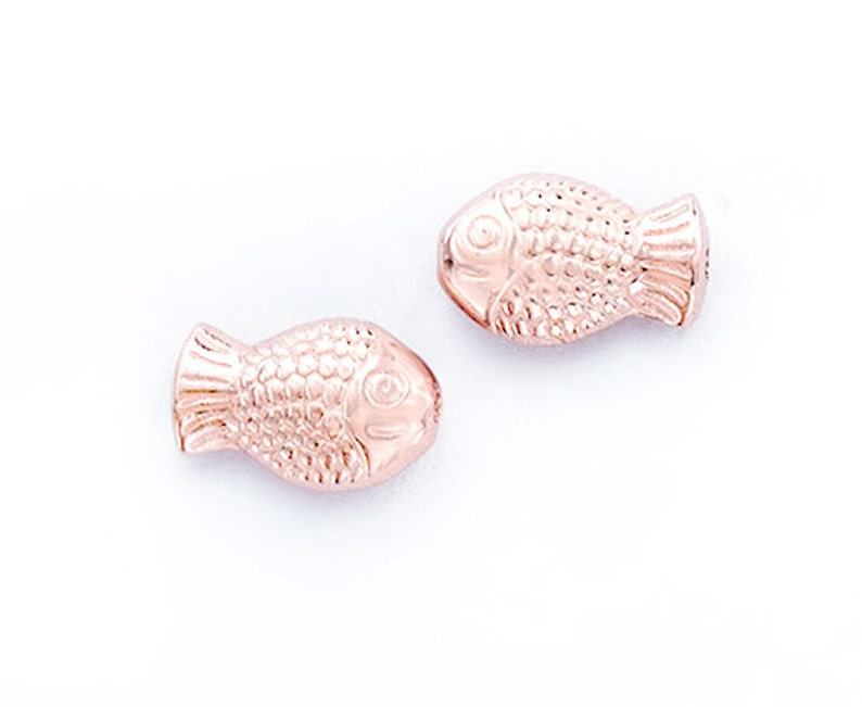 2 of 925 Sterling Silver Rose Gold Vermeil Style Little Fish Beads ...