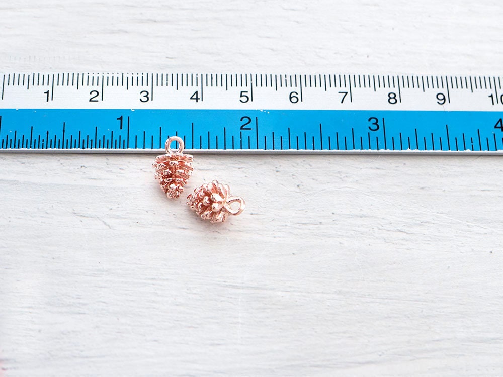 2 of 925 Sterling Silver Rose Gold Vermeil Style Pinecone Charms 8x12.5 ...