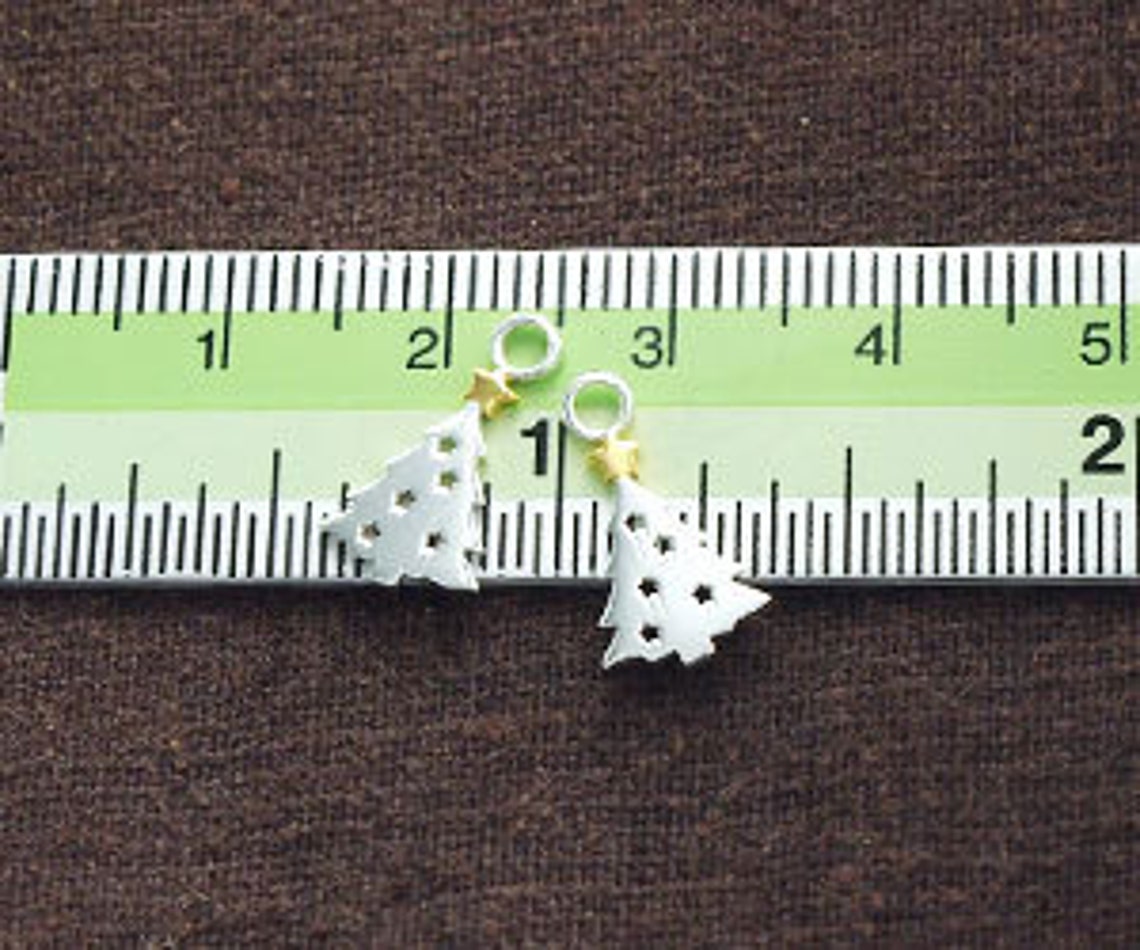 2 of 925 Sterling Silver Christmas Tree Charms 8x11mm. , Tiny Charms ...