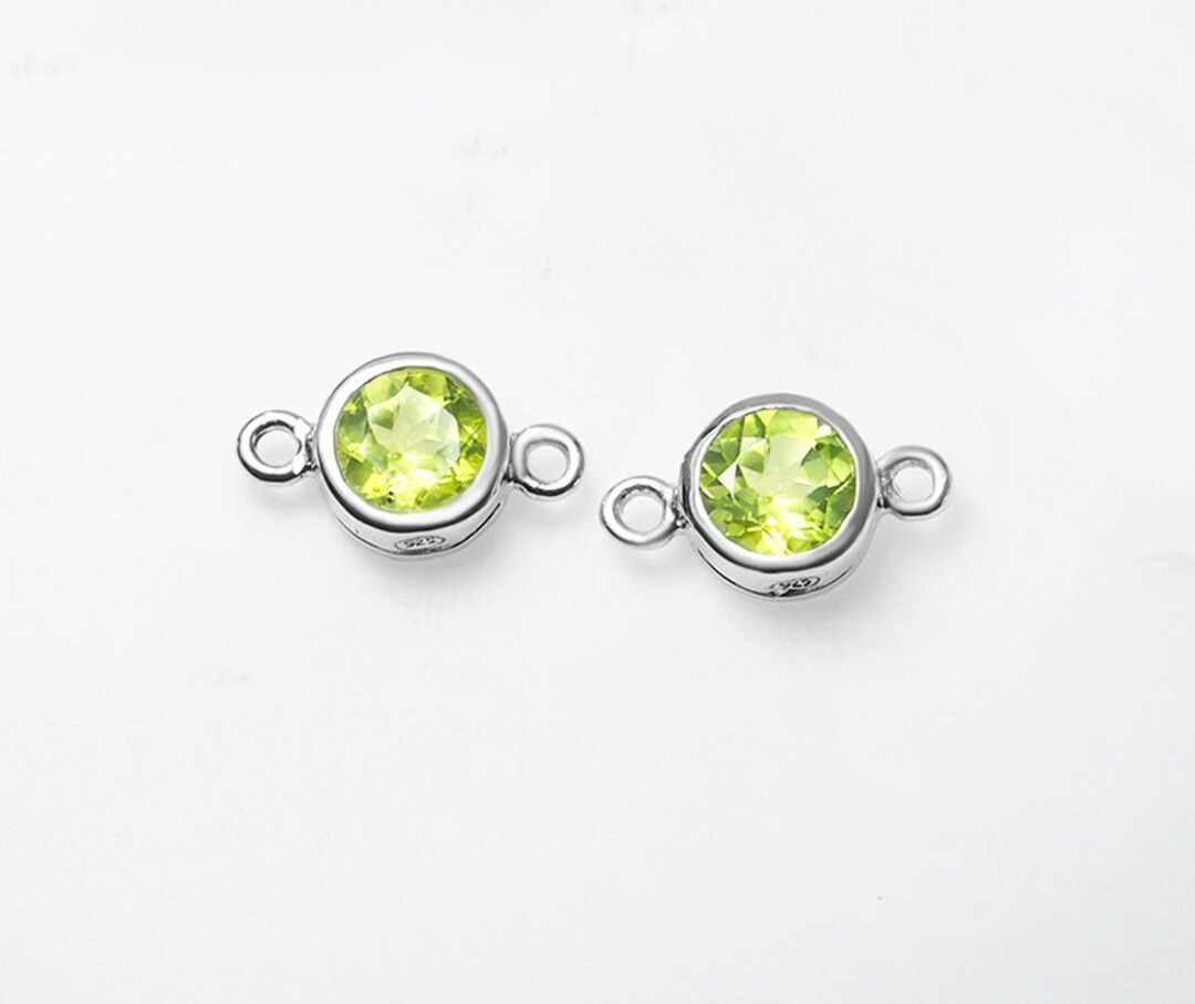 2 of Natural Round Peridot & Sterling Silver Bezeled Connectors, Links ...