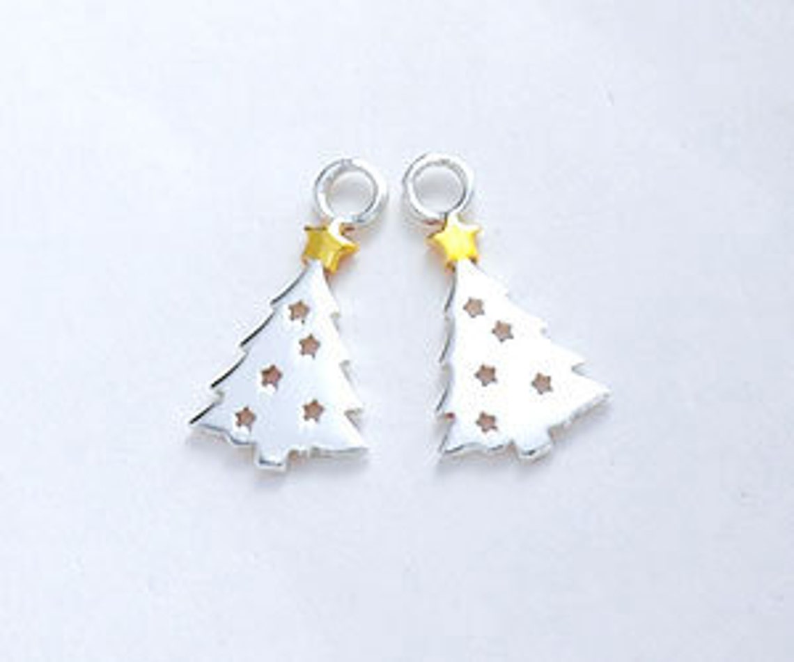 2 of 925 Sterling Silver Christmas Tree Charms 8x11mm. , Tiny Charms ...