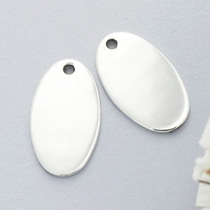 4 of 925 Sterling Silver Oval Disc Tag Charms 8x13.5 Mm. :tk0025 - Etsy