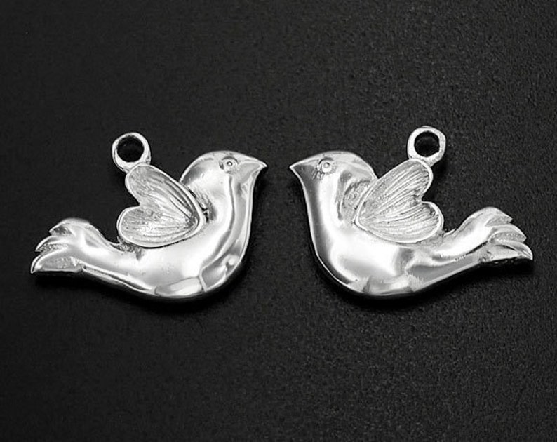 2 of 925 Sterling Silver Bird Charms 10x16.5mm. Polish Finished :tm0040 ...