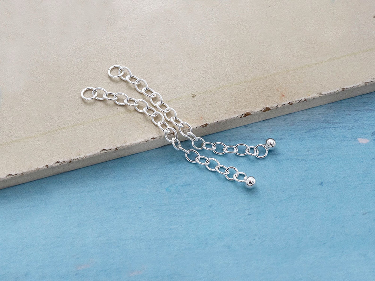 2 of 925 Sterling Silver Extension Link Chains 1.5 Inches With Ball ...