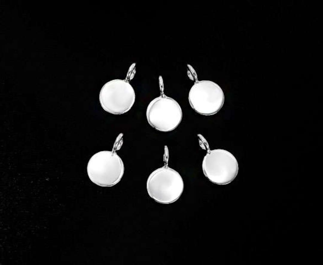 6 of 925 Sterling Silver Round Disc Tag Charms 6mm. Polish Finished ...