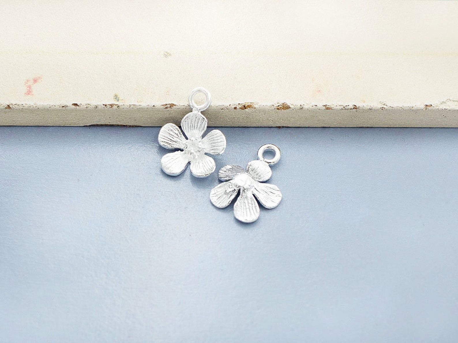 2 of 925 Sterling Silver Flower Charms 10mm. Matte Finished. :th2571 - Etsy