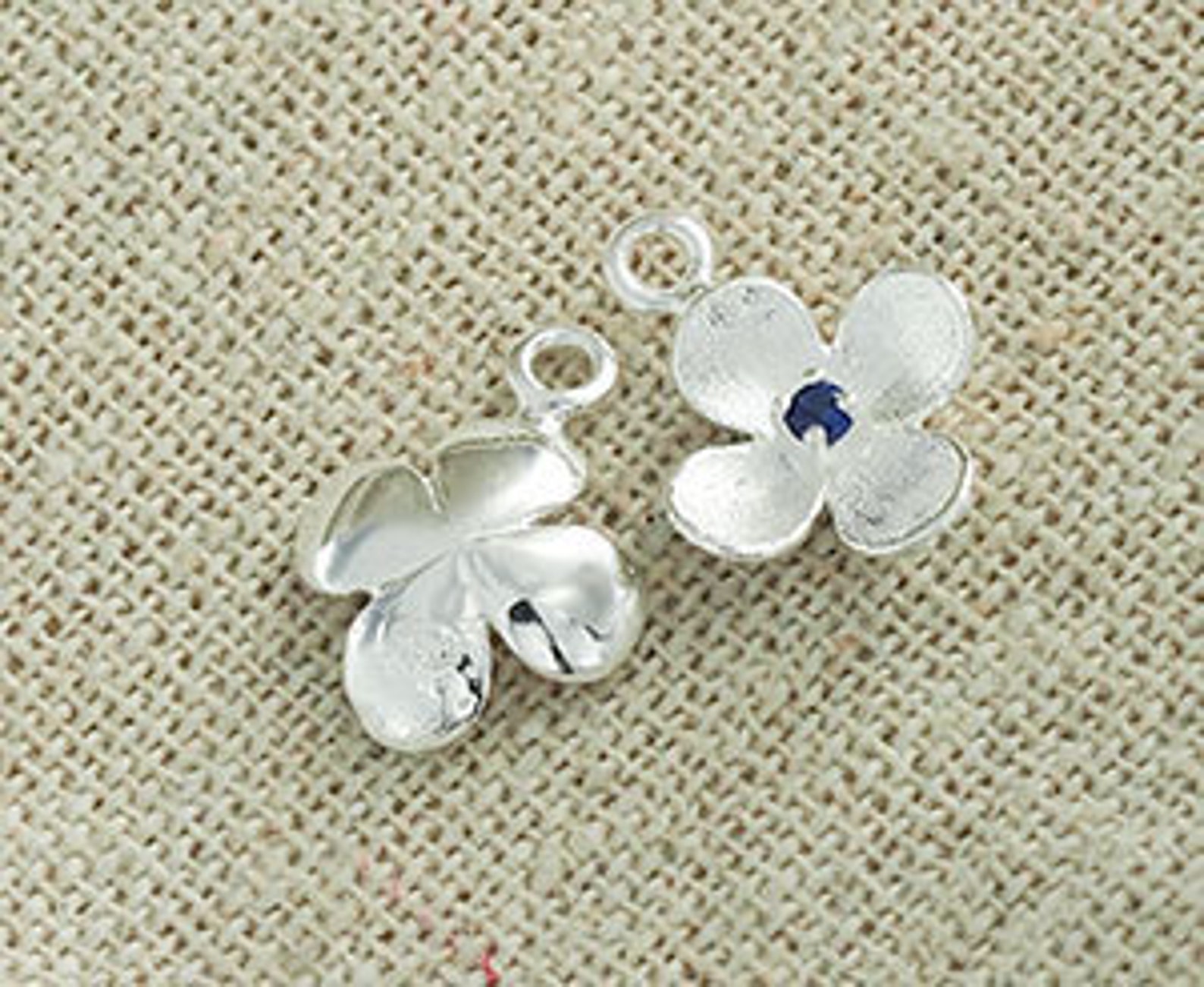 2 of 925 Sterling Silver Flower Charms, With Lab Grown Sapphire :th2390 ...