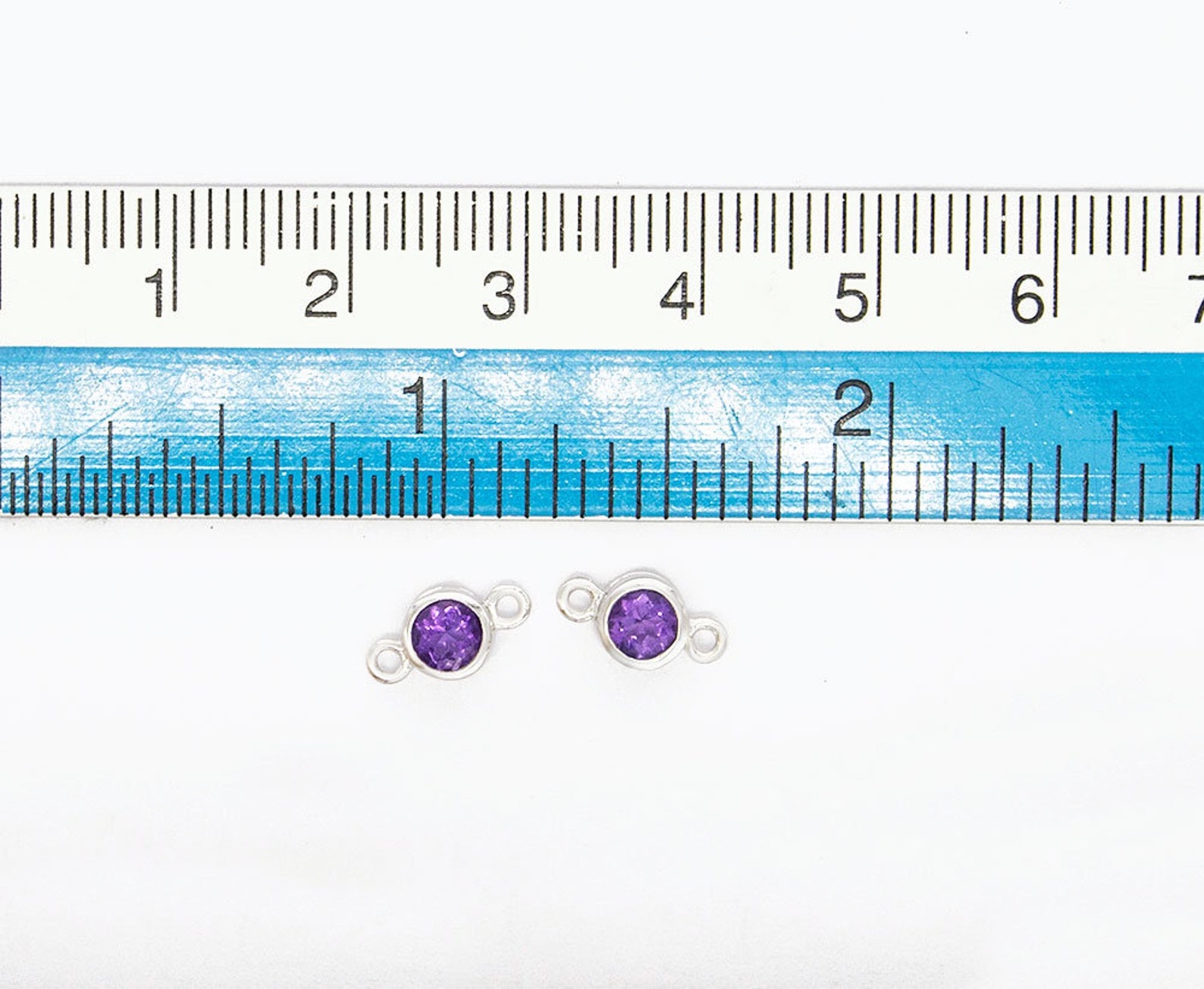 2 of Natural Round Amethyst & Sterling Silver Bezeled Connectors, Links ...