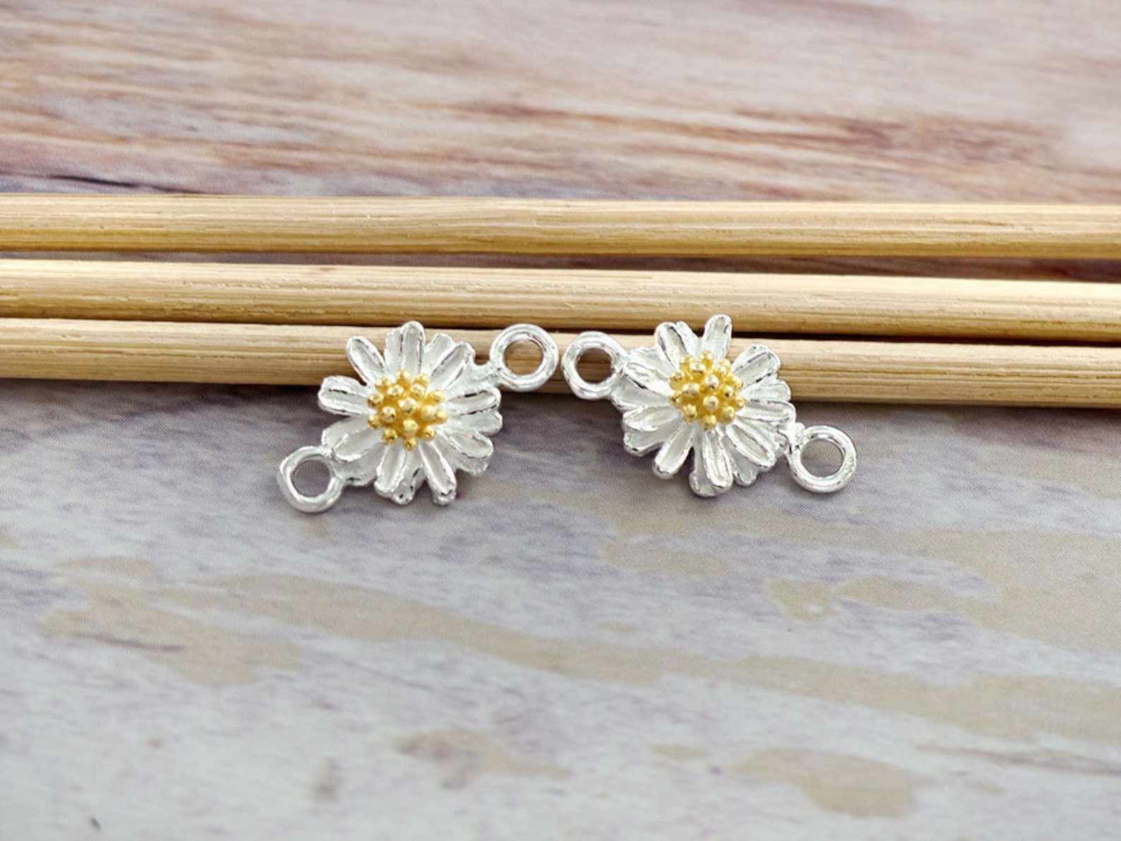 2 of 925 Sterling Silver Daisy Connectors Links Gold Plated - Etsy