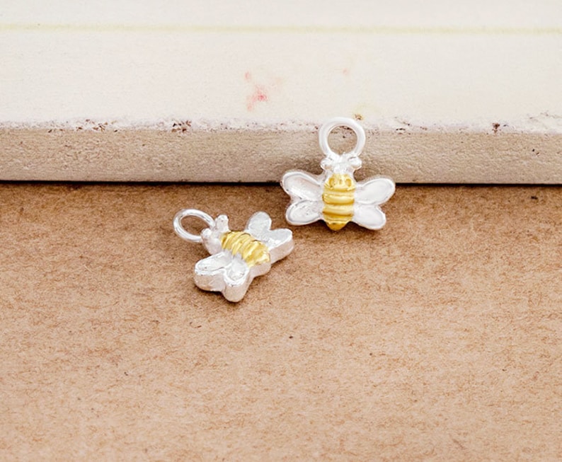 2 of 925 Sterling Silver Bee Charms 4x7.5mm. Two Tone Gold & | Etsy