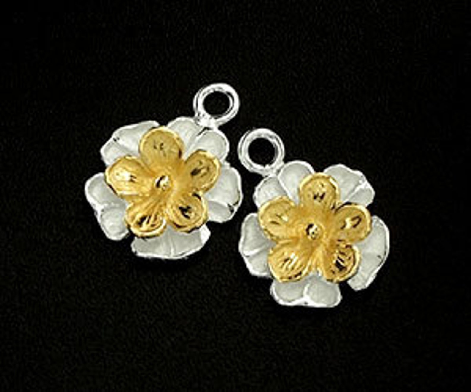 2 of 925 Sterling Silver Flower Charms Two Tone Gold & | Etsy