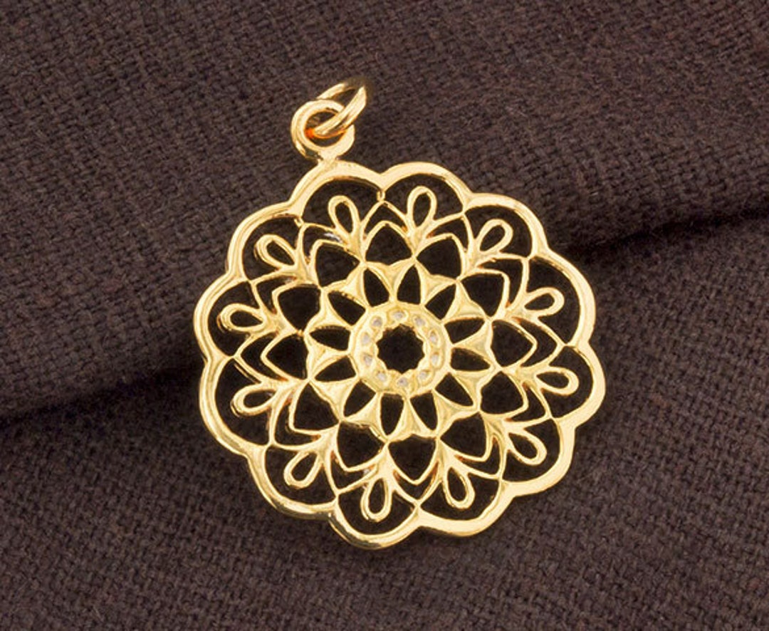 1 of 925 Sterling Silver Gold Vermeil Style Filigree Disc Pendant 23mm ...