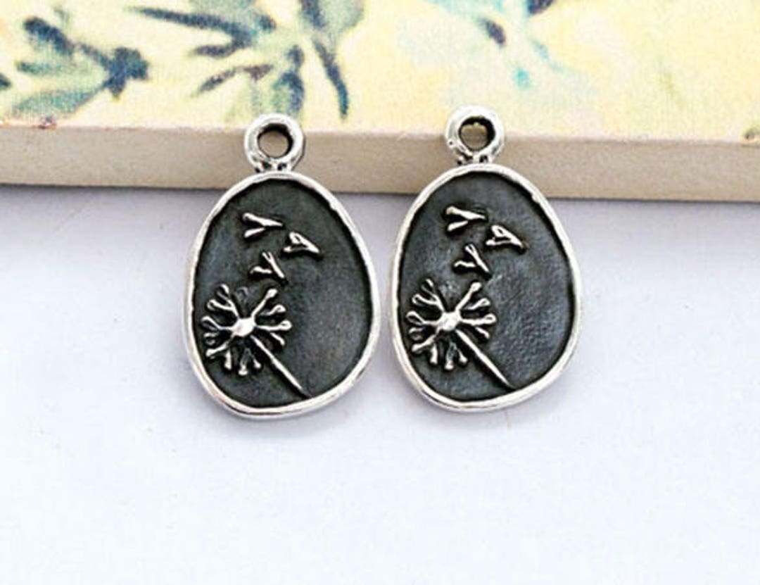 2 of 925 Sterling Silver Dandelion Charms 10x12mm . , Oxidized Finish ...